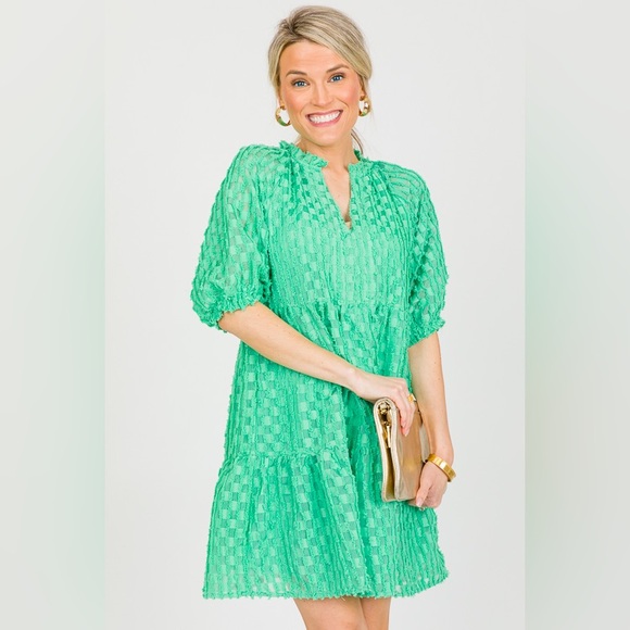 THML | Dresses | Thml Mint Green Tiered Sundress With Puff Sleeves ...